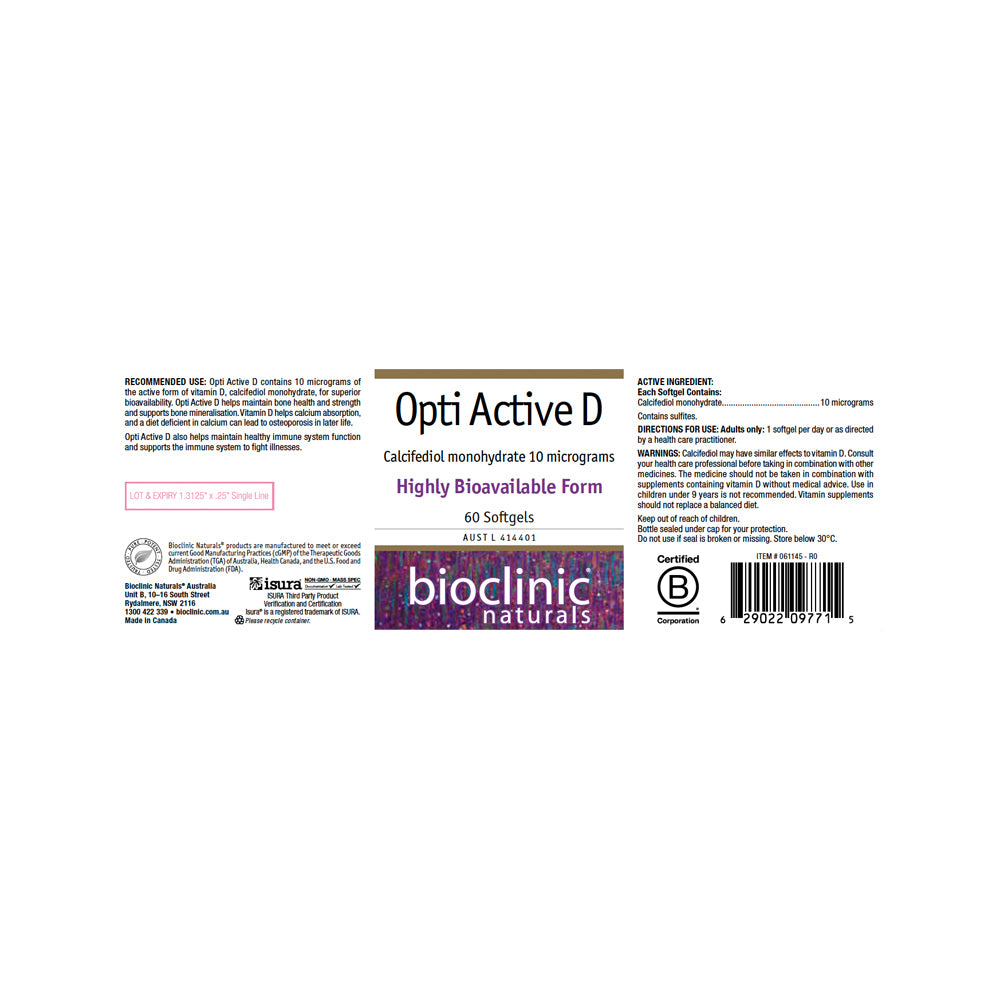 Bioclinic Naturals Opti Active D -Softgels- 60c — Health Freek